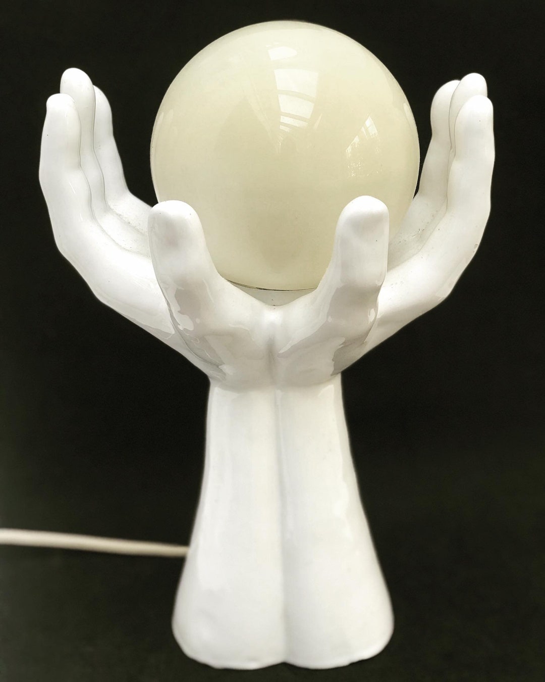 Vintage Italian Ceramic Hand Table Lamp: Mid-century Opaline Globe ...