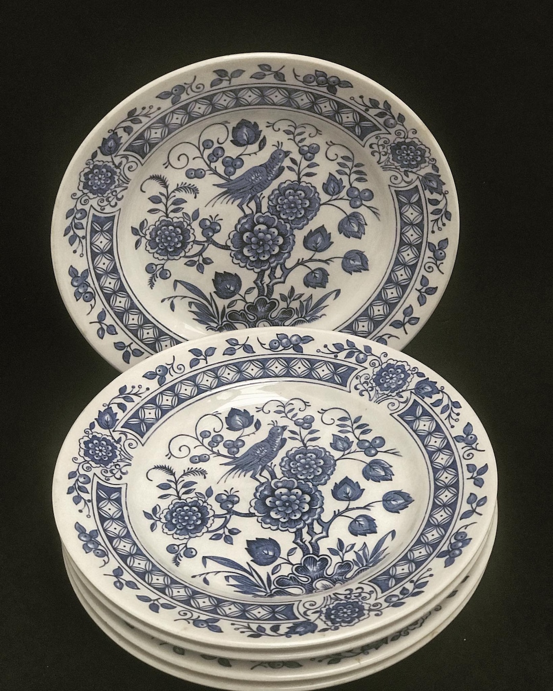 Vintage Broadhurst Ironstone Dessert Plates (set of 5): Blue Nankin ...