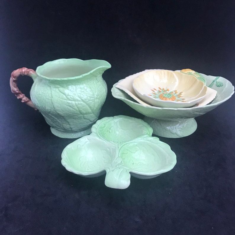 Carlton Ware Green Foxglove Dishes, Antique English China, 4 Piece Set ...