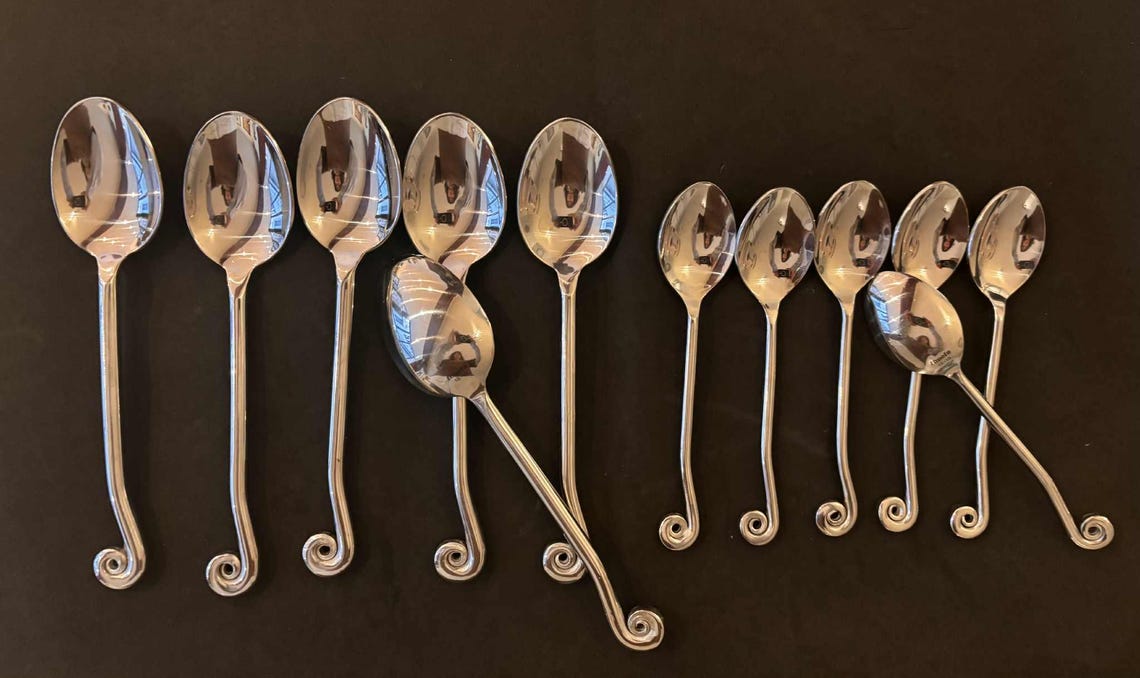 Twisted Stainless Steel Flatware Set: Amefa France, Brutalist Medieval ...