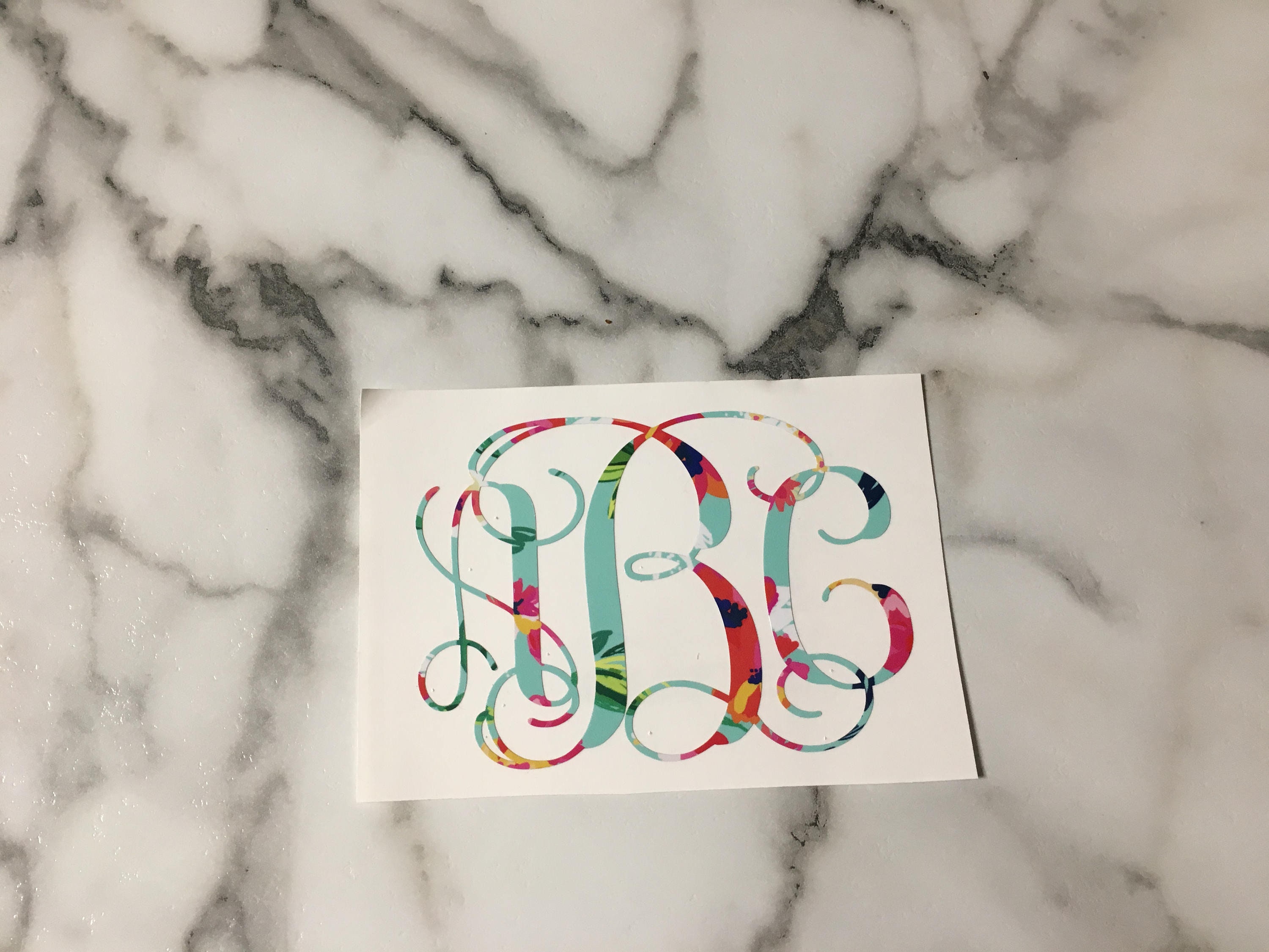 Monogram Decal Vinyl Decal Vinyl Monogram Decal Flower Decal | Etsy
