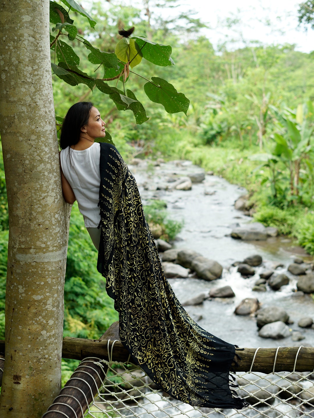 Black Sarong | Gold Sarong | Floral Sarong | Handmade Sarong | Beach ...
