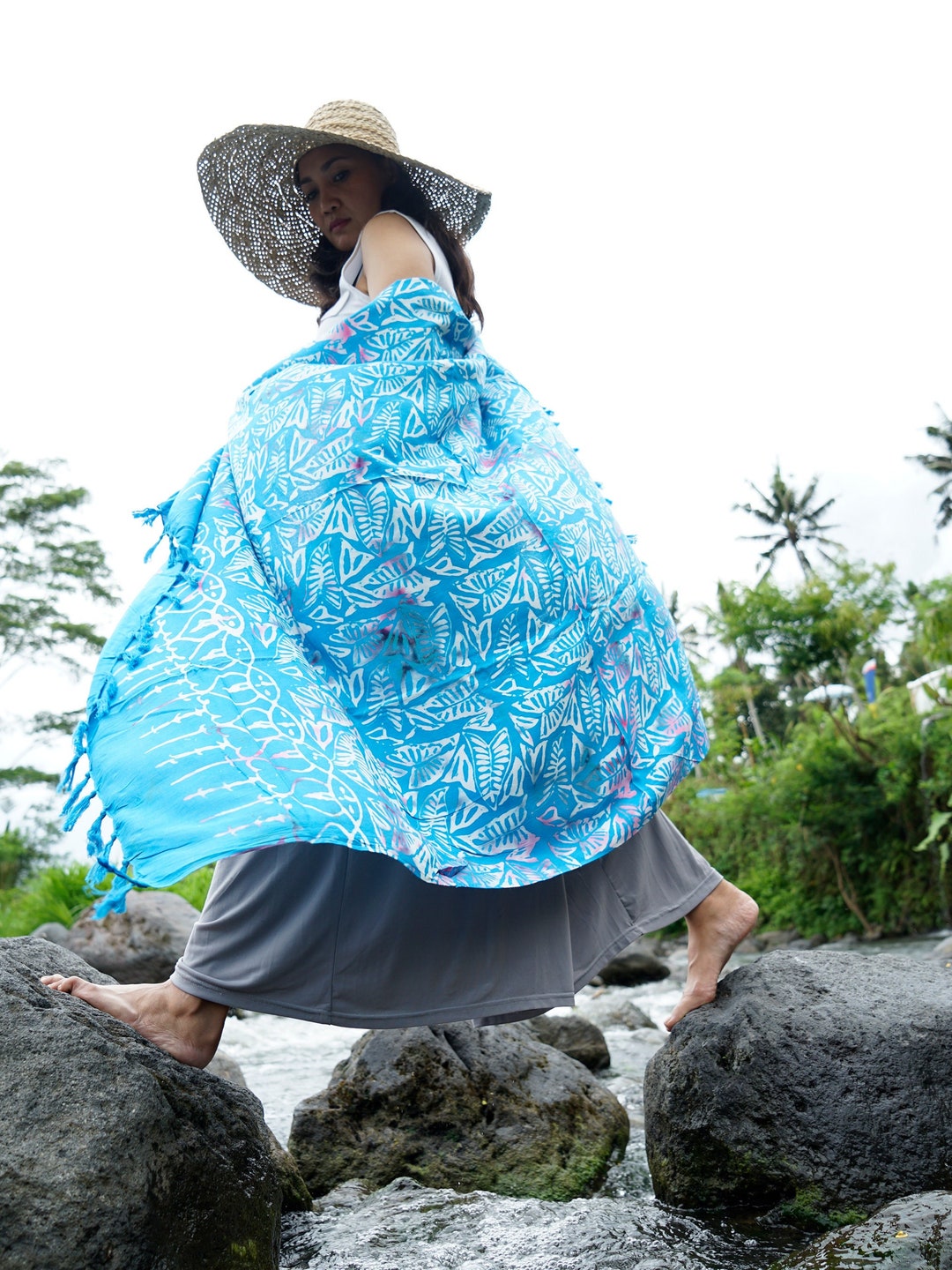Blue Sky Sarong | Floral Sarong | Handmade Sarong | Beach Cover up ...