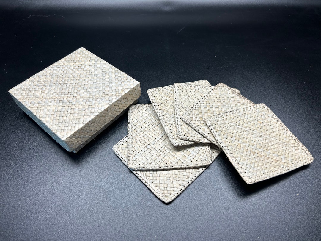 Set of 6 Handwoven Coaster With Box Square Shape Gift decorative Box ...