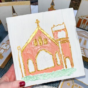 Church Painting on Wood Block With Gold and Texture | Church Art | Wood ...