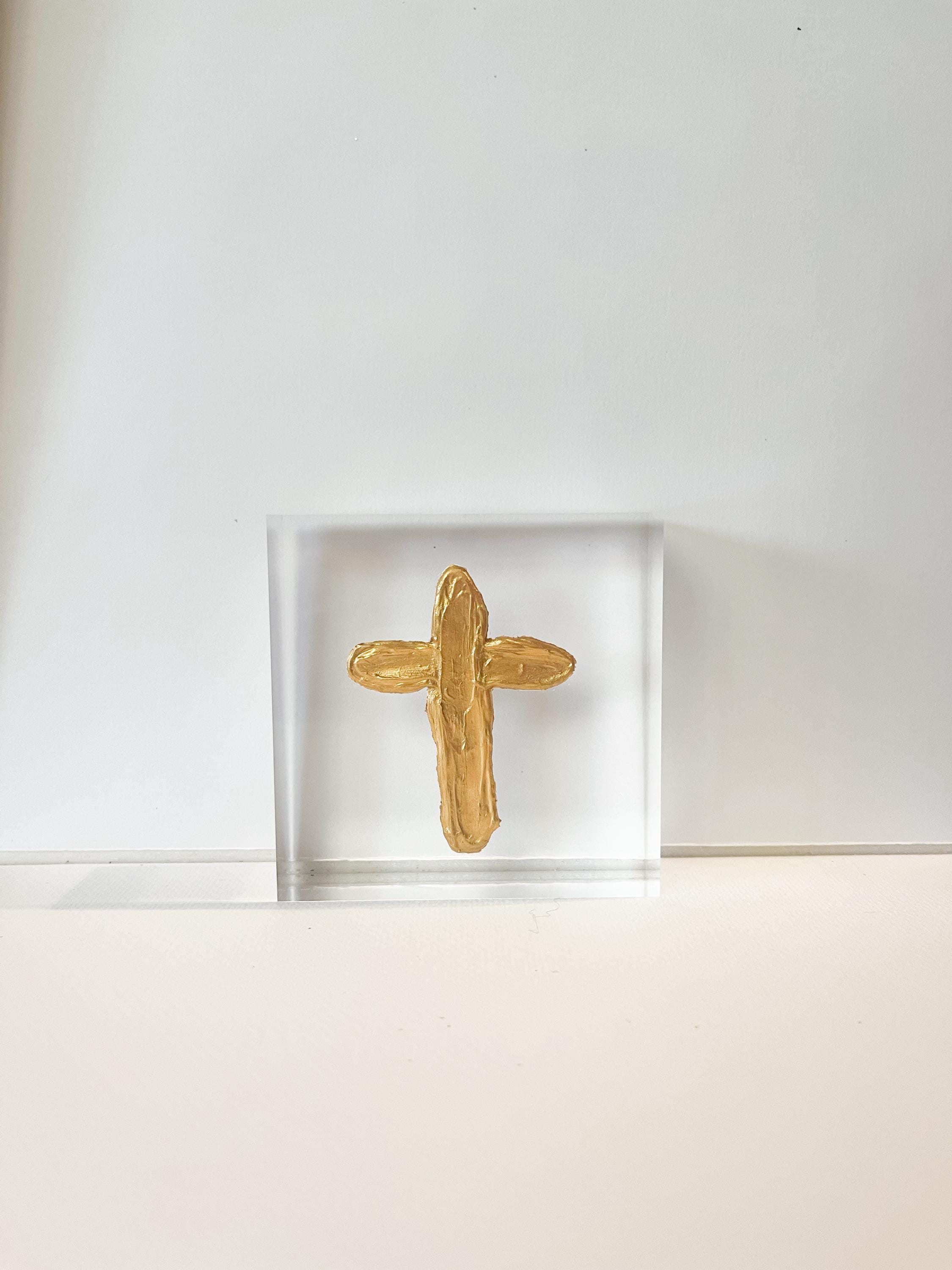 Gold Cross on Clear Acrylic Block House Decor Holiday Decor Easter ...