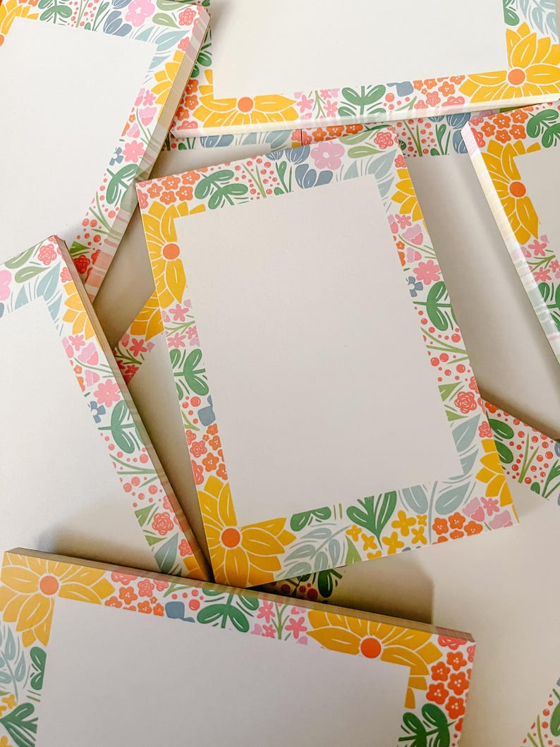 Fun Floral Notepad | Floral Border Notepad | Multi Color | Stationary ...