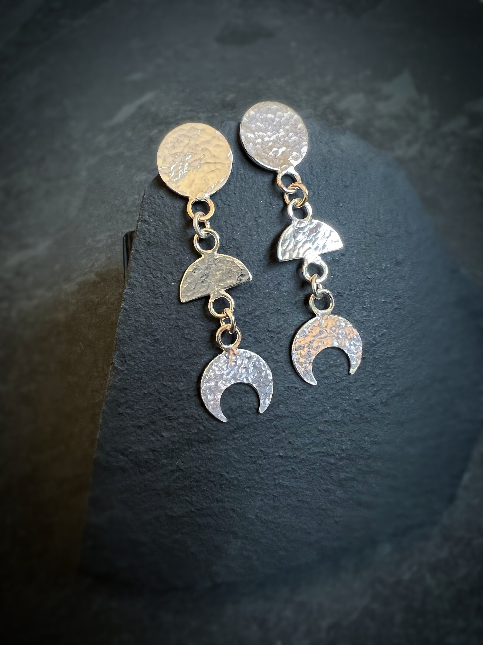 Luna Moon Phase Dangling Stud Earrings Sterling Silver 925 - Etsy