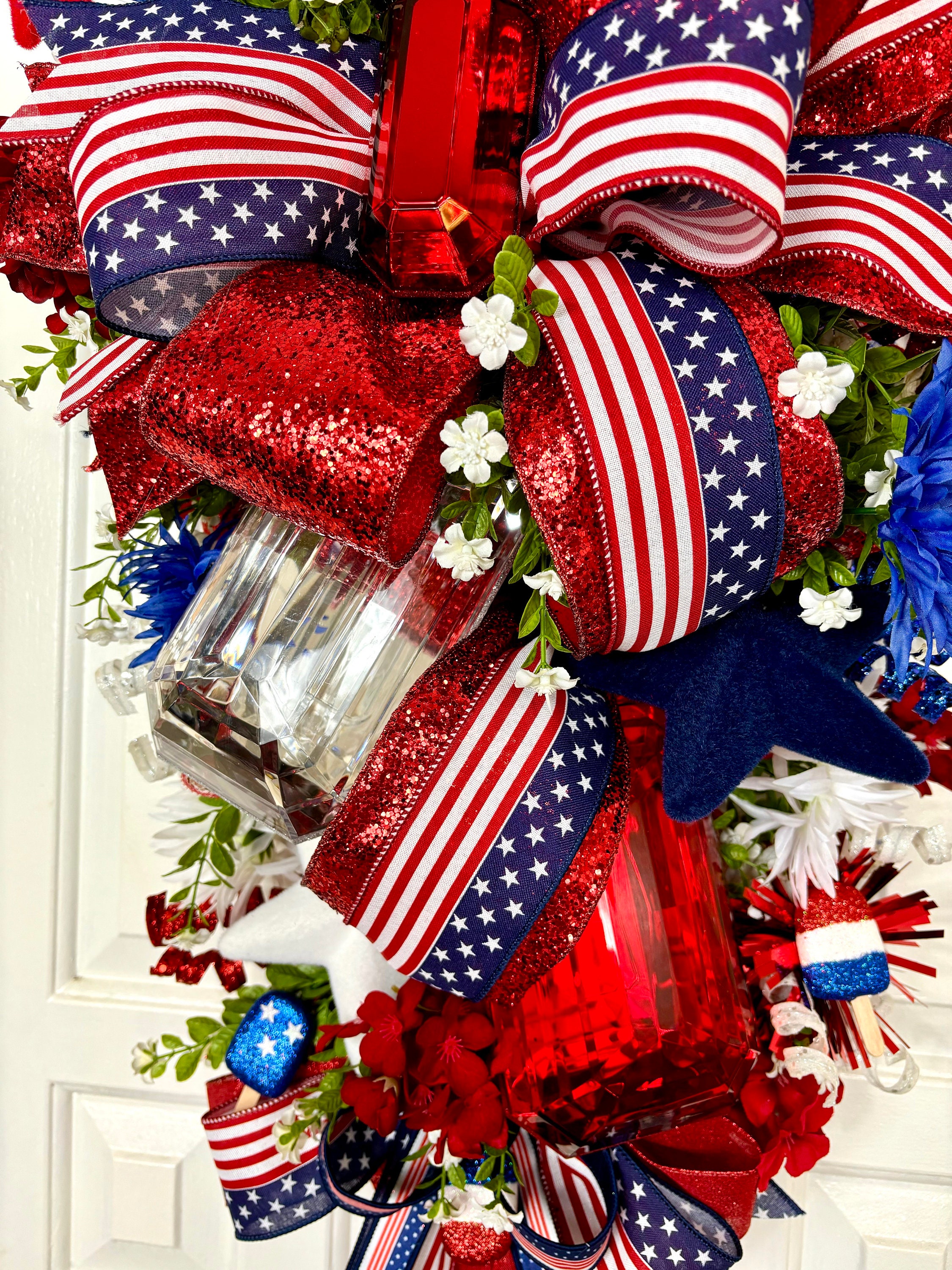 Patriot Swag for Front Door, 4th of July Swag With Jewels, Independent ...