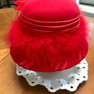 Vintage Red Wool Hat With Feathers Retro Style - Etsy