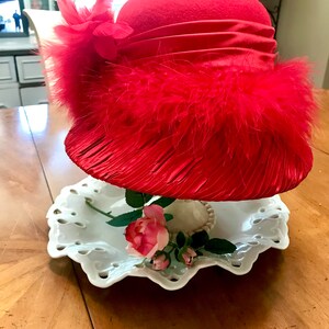 Vintage Red Wool Hat With Feathers Retro Style - Etsy