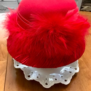 Vintage Red Wool Hat With Feathers Retro Style - Etsy