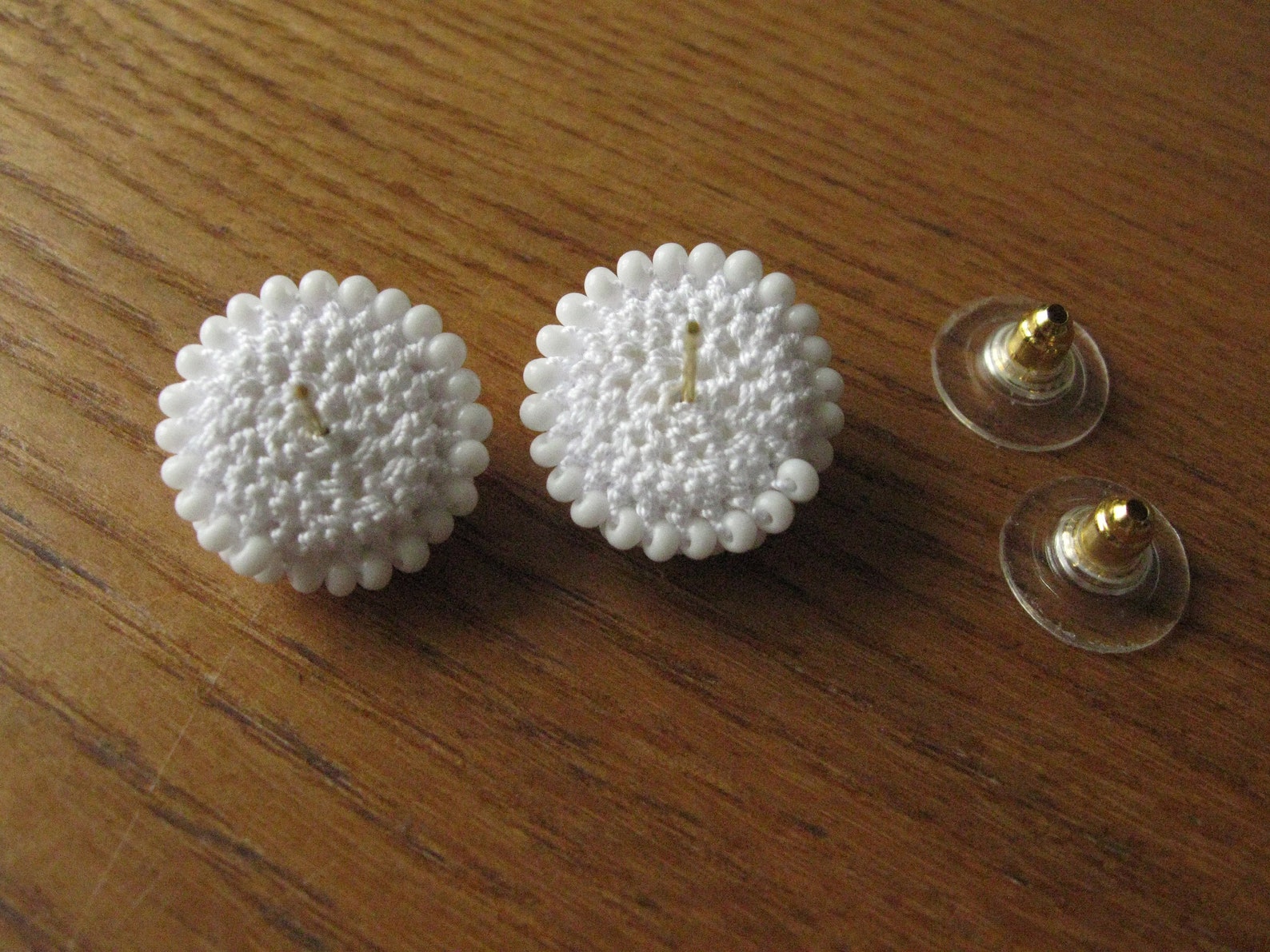 Beaded White Pin Earrings White Stud Earrings White Round | Etsy