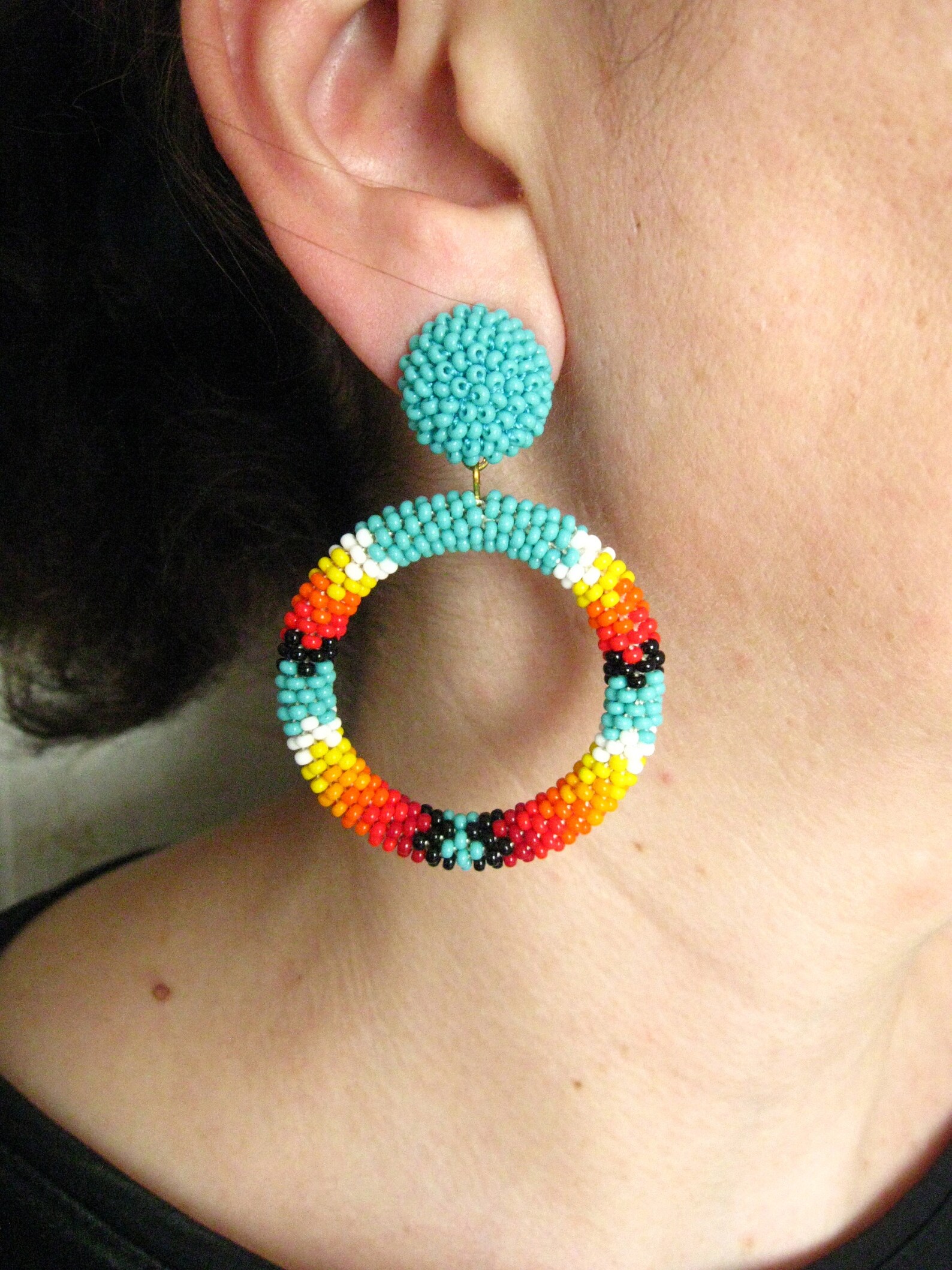 Native American Turquoise Hoop Earrings Studs Clips Beaded - Etsy