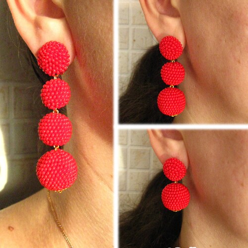 Red Bon Bon Earrings Clips Studs Beaded Balls Red Earrings - Etsy