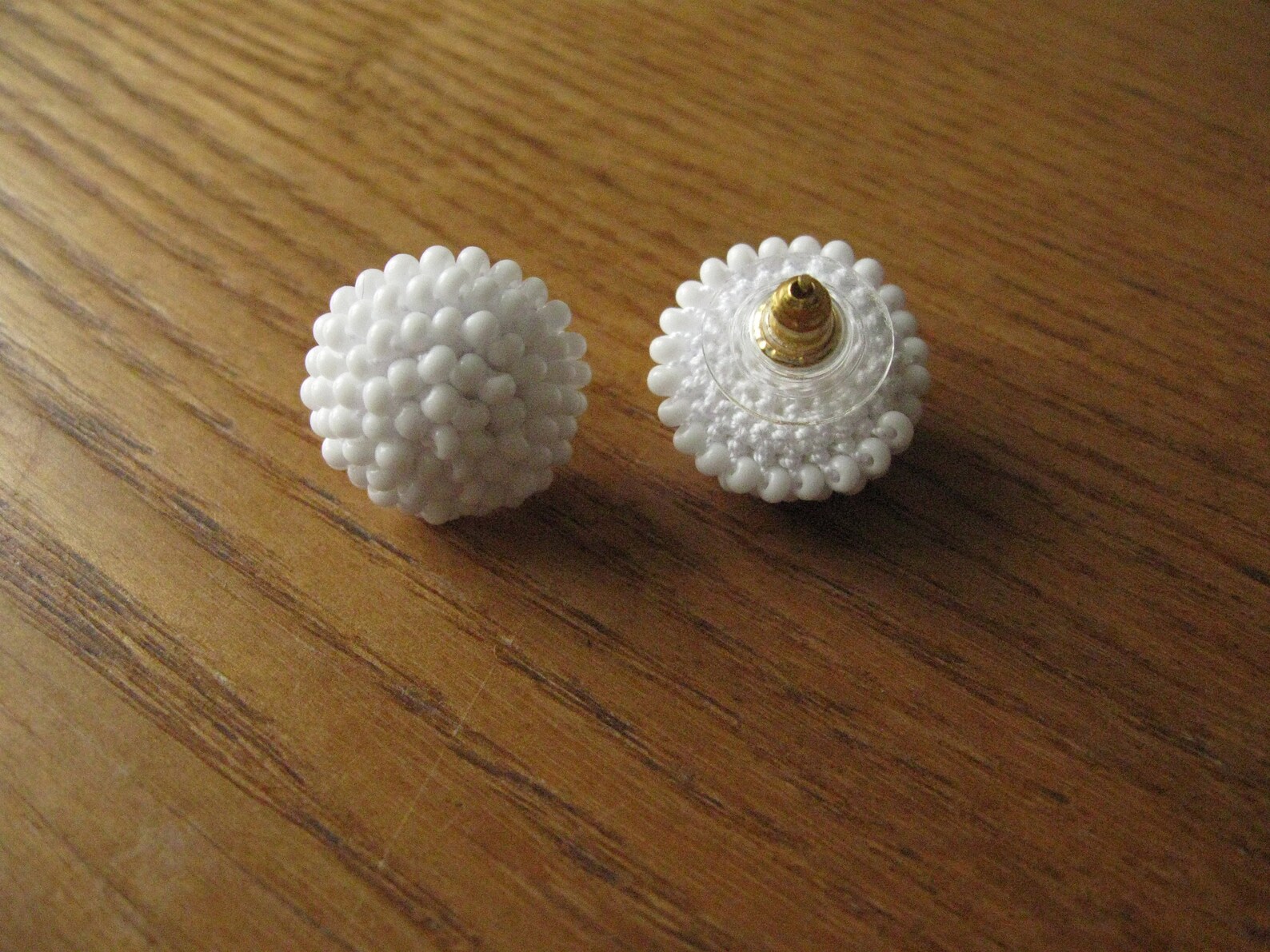 Beaded White Pin Earrings White Stud Earrings White Round | Etsy