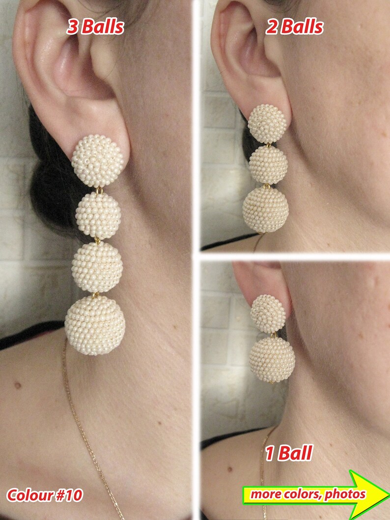 Ivory Bon Bon Earrings Clips Studs Beaded Balls Ivory | Etsy