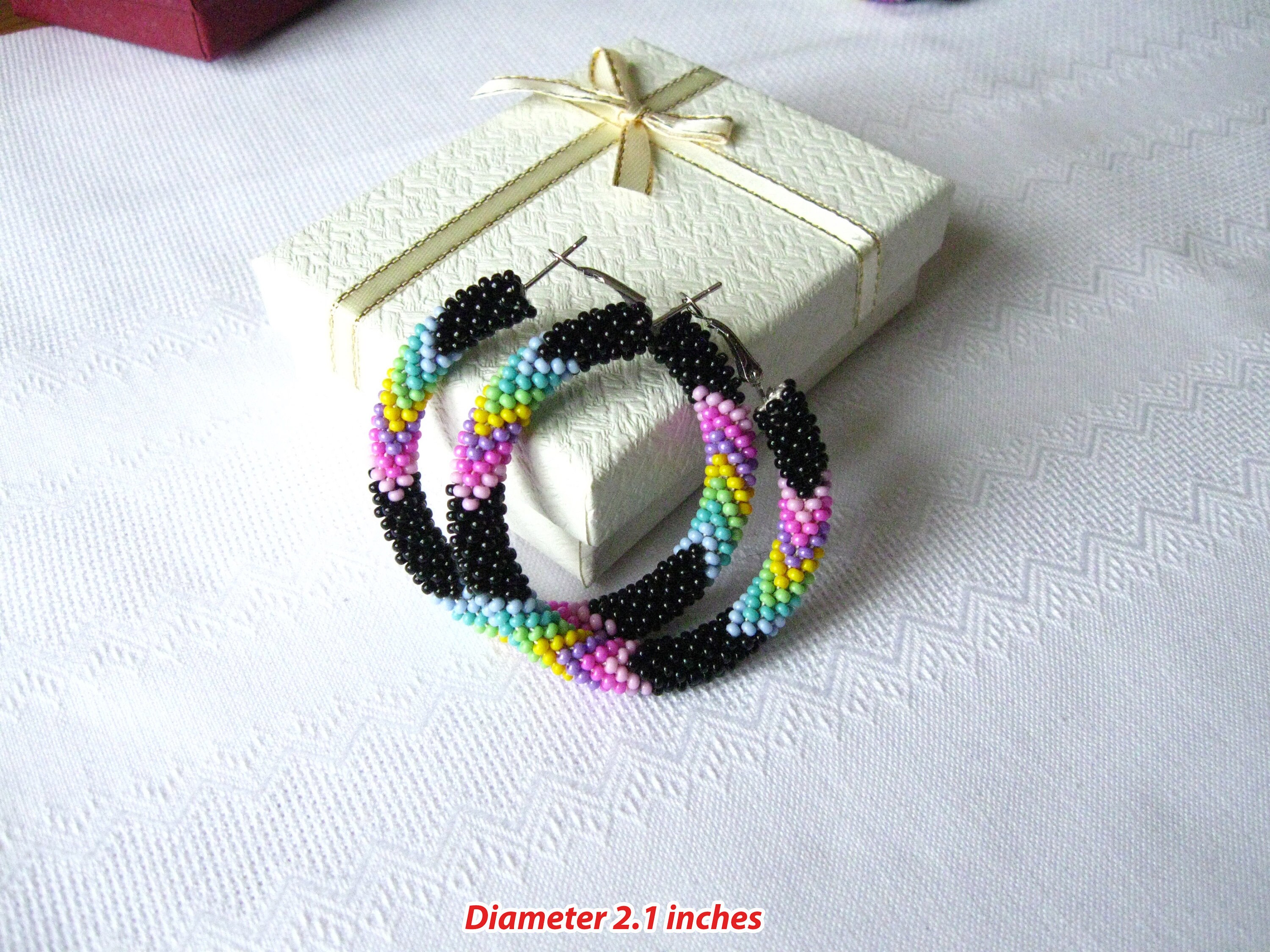 Beaded Native American Style Hoop Earrings Big Hoops Peyote | Etsy