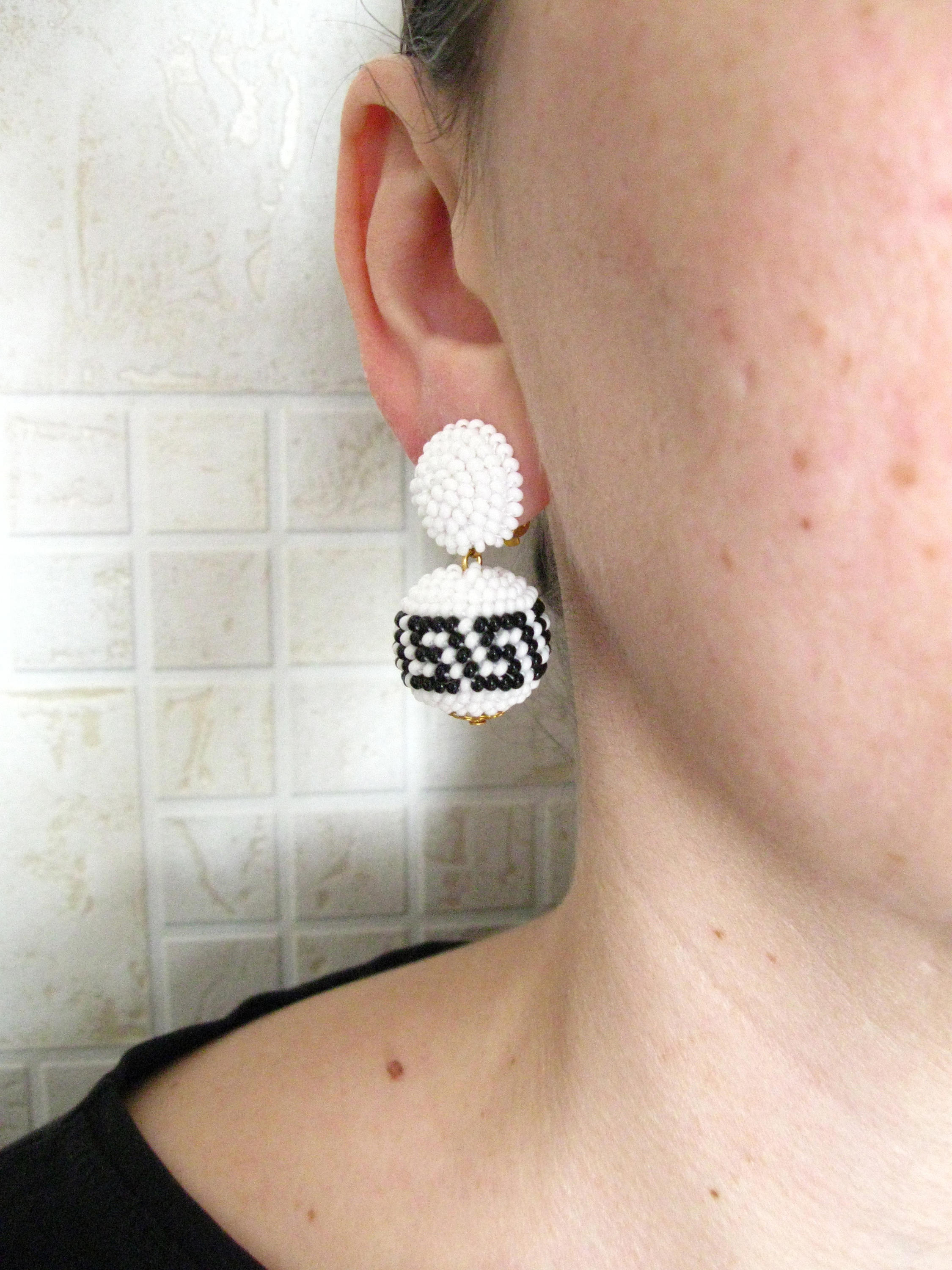 Greek Bon Bon Earrings Black Bon Bon Earrings White Bon Bon - Etsy