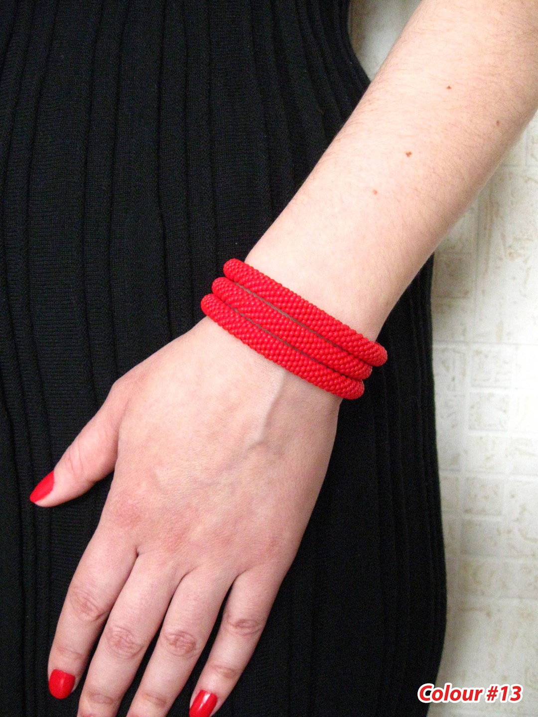 Red Bracelet, Beaded Wrap Memory Wire Bracelet, Red Crochet Bracelet, 3 ...