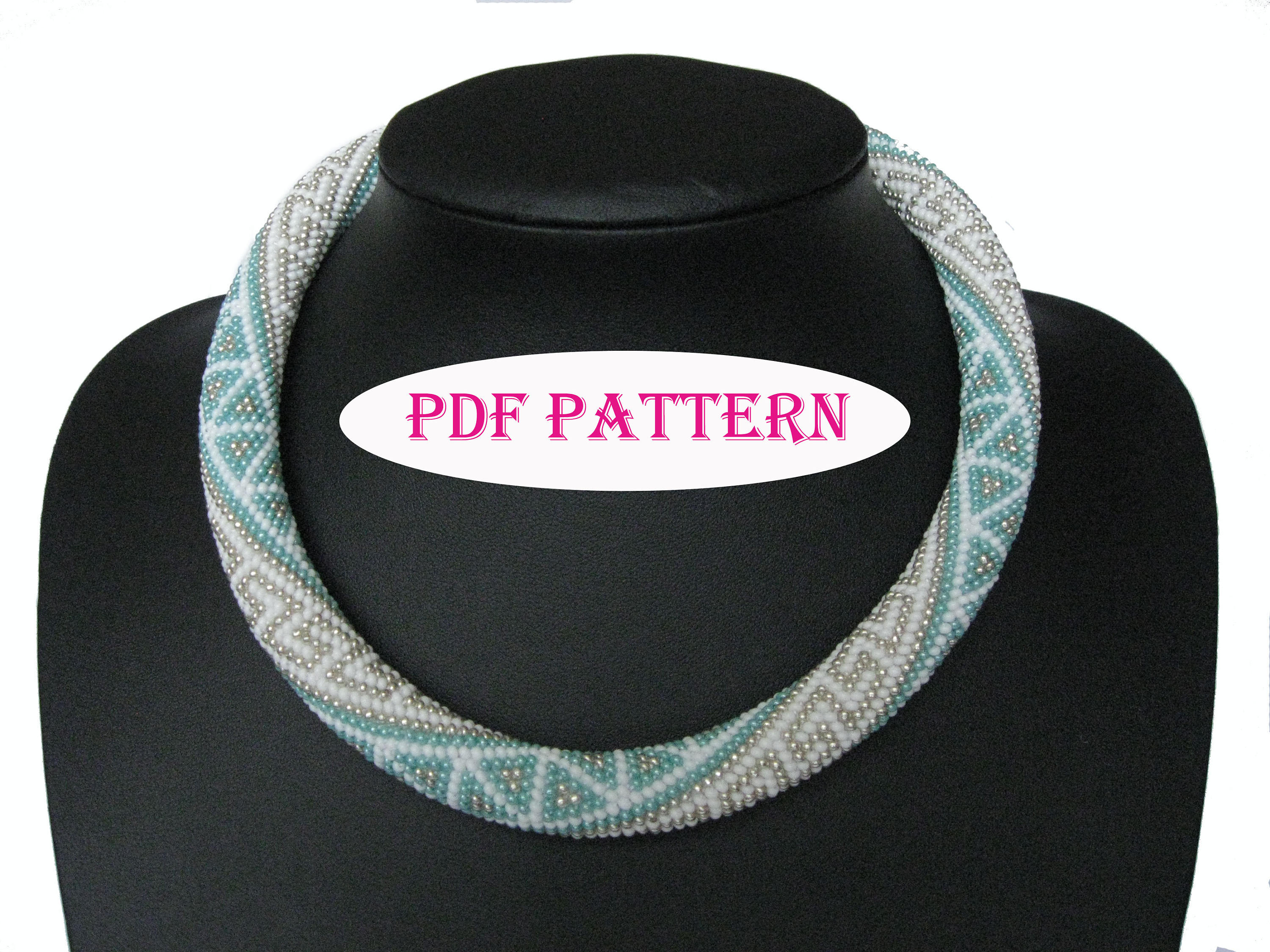 White Blue Silver Beaded Necklace PDF Tutorial Geometric | Etsy