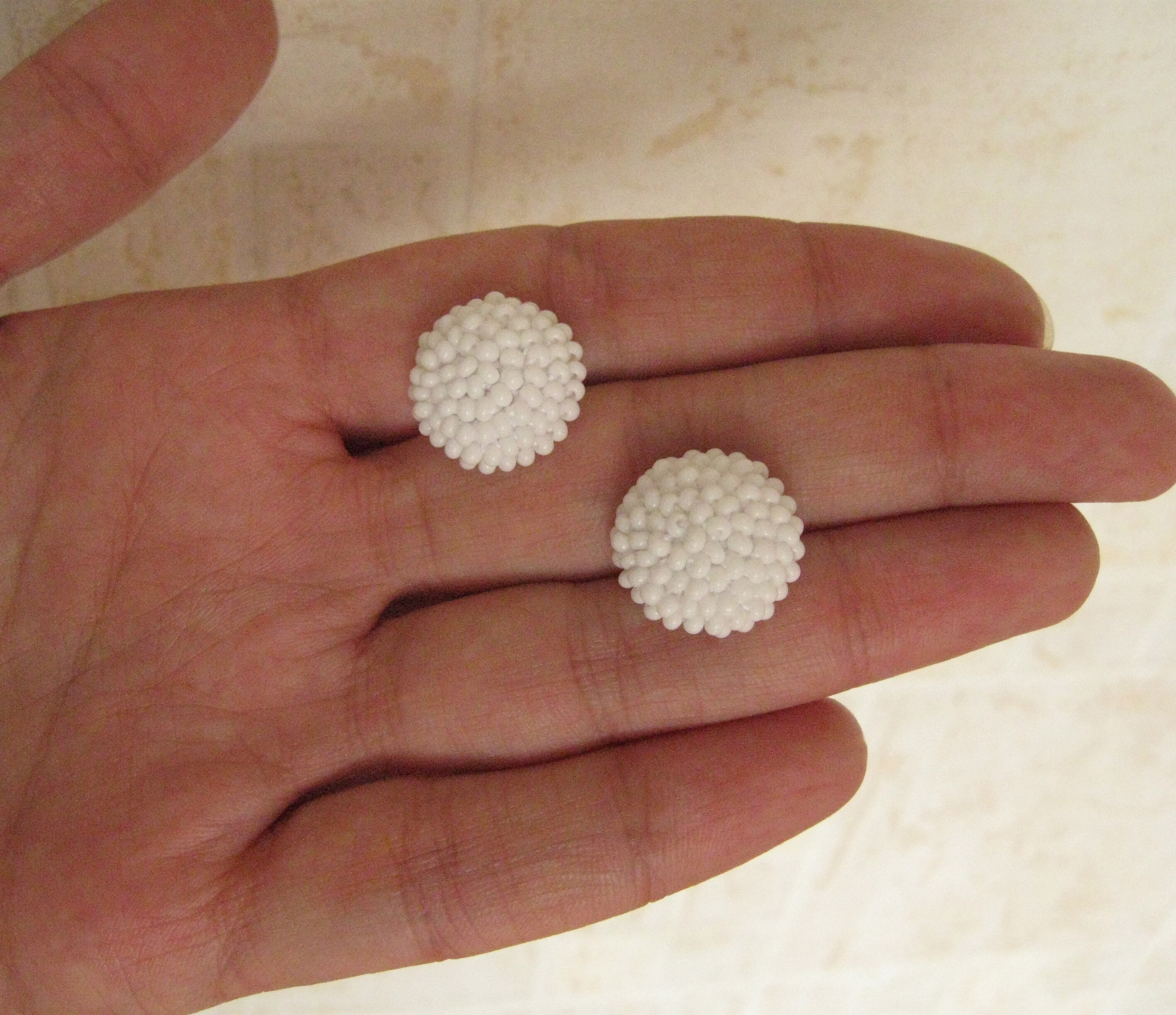 Beaded White Pin Earrings White Stud Earrings White Round | Etsy