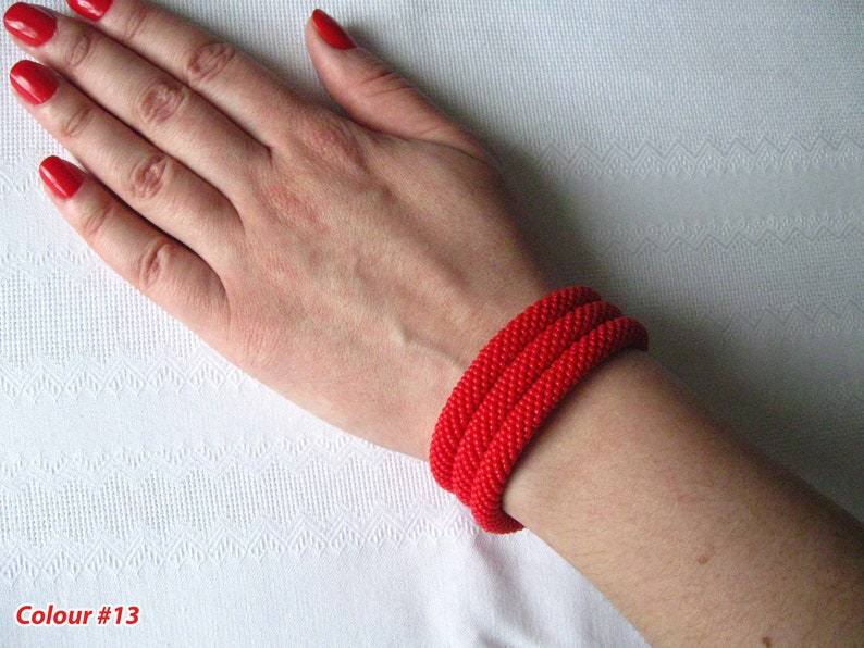 Red Bracelet, Beaded Wrap Memory Wire Bracelet, Red Crochet Bracelet, 3 ...