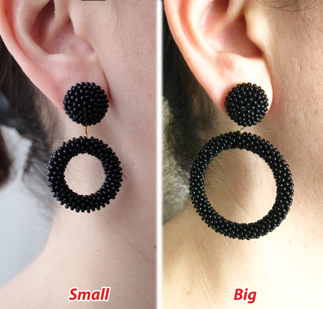 Black Big Hoop Earrings on Studs, Clips, Small Black Hoop Earrings ...
