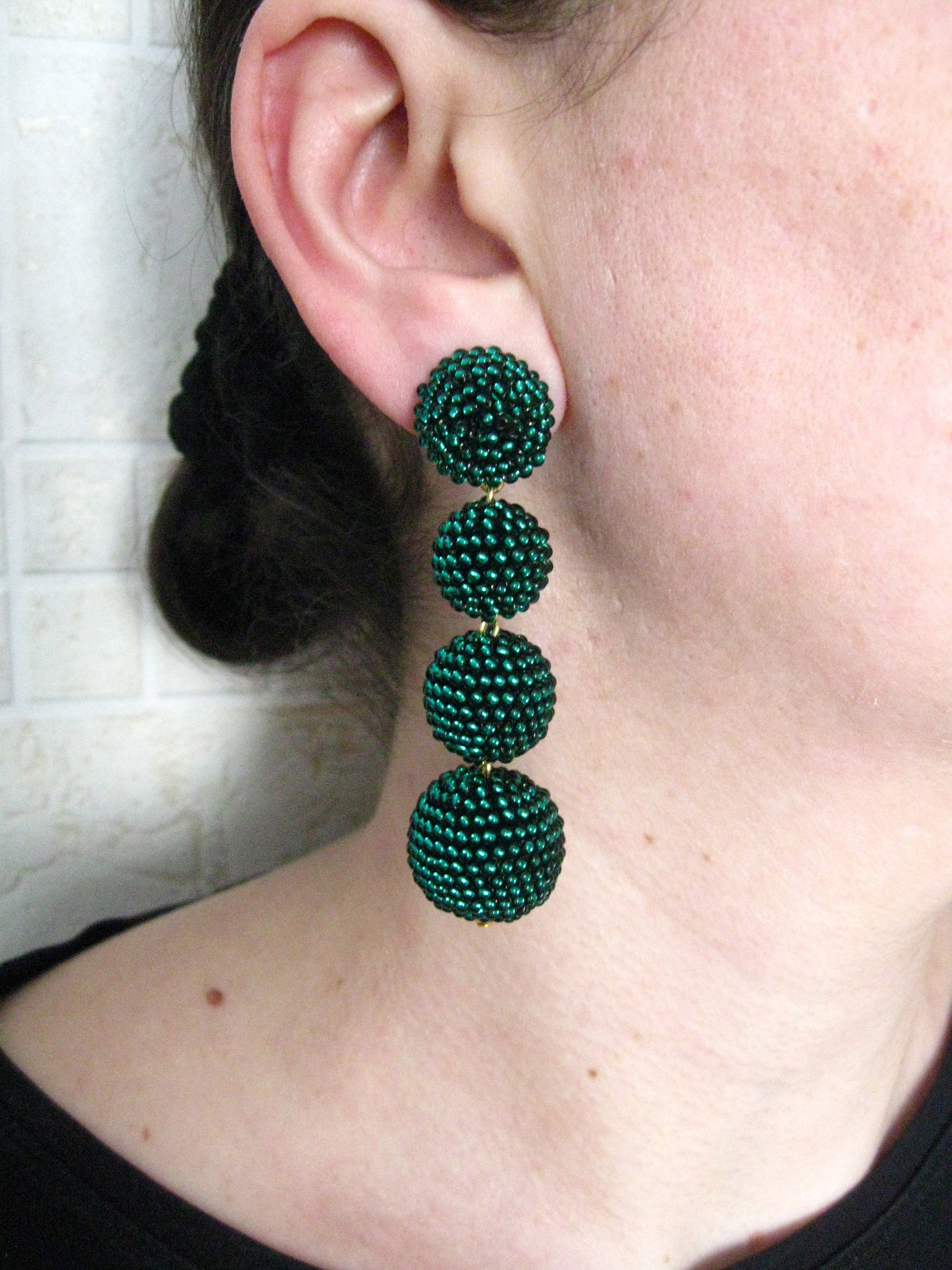 Emerald Bon Bon Earrings Clips/studs Beaded Balls Emerald - Etsy