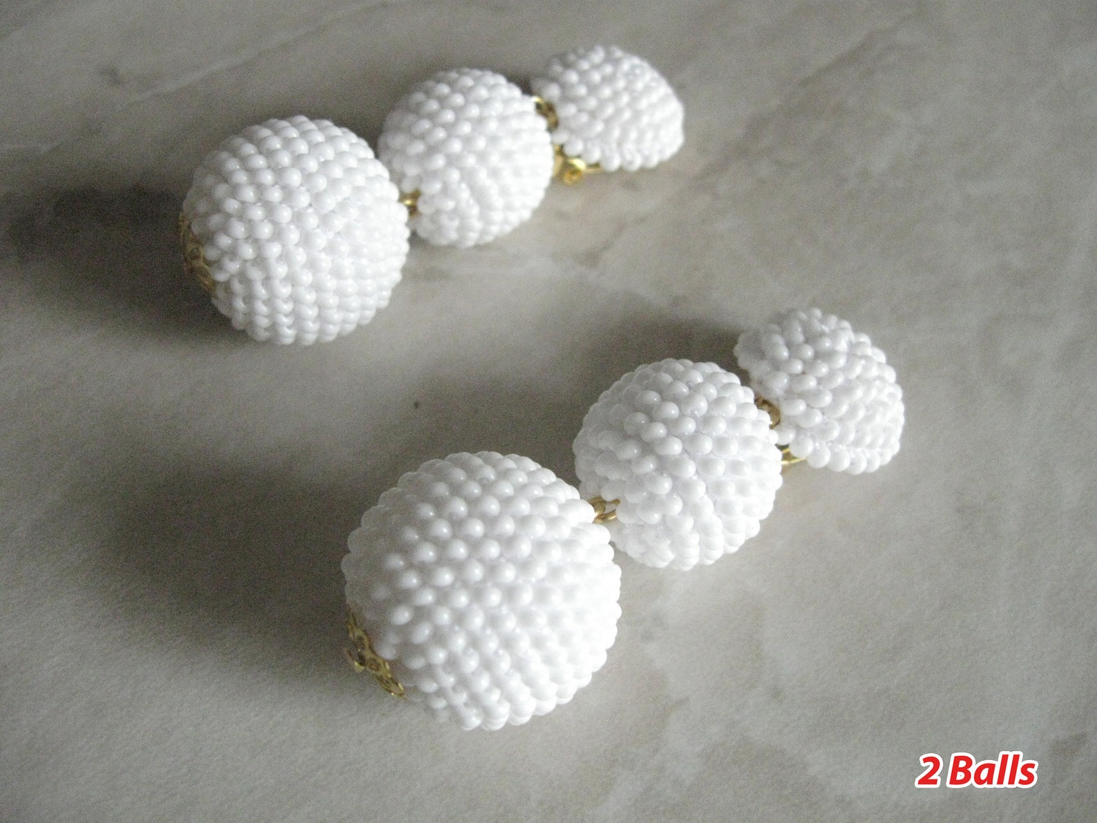 White Bon Bon Earrings Clips/studs Beaded Balls White | Etsy