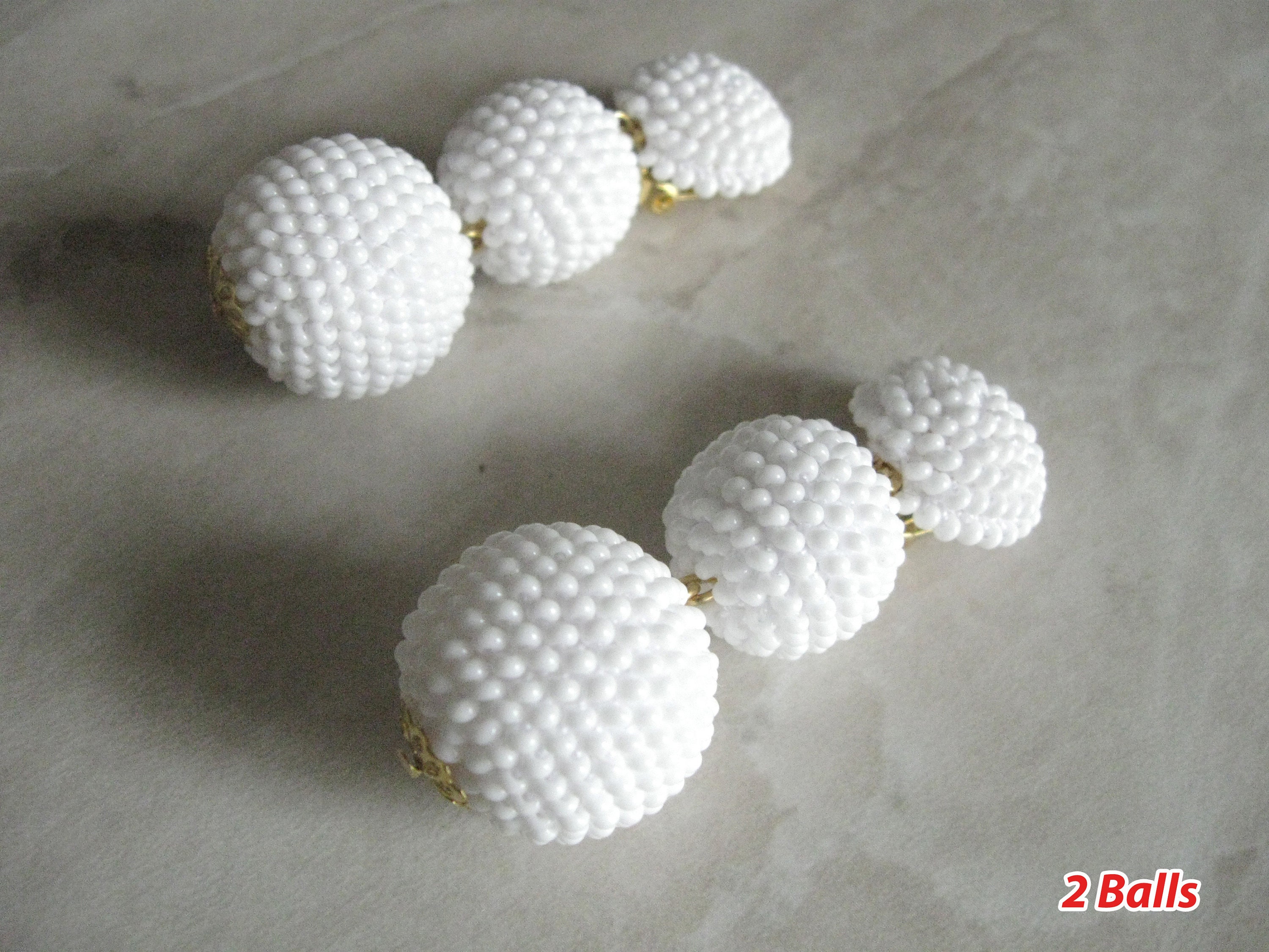 White Bon Bon Earrings Clips/studs Beaded Balls White | Etsy