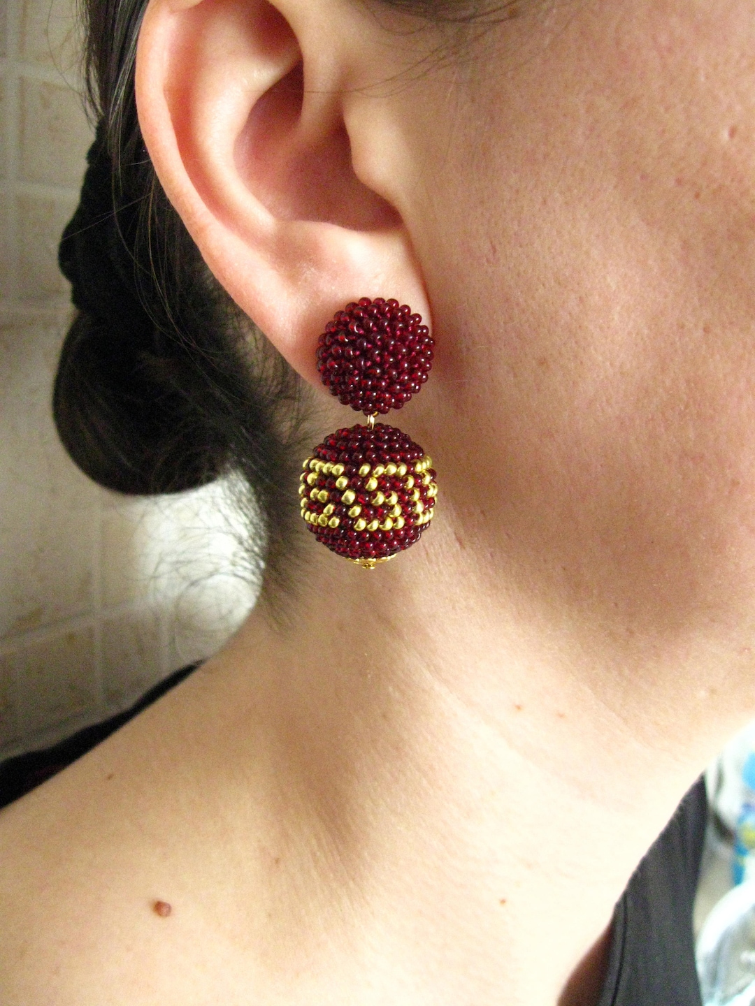 Bordeaux Bon Bon Earrings, Burgundy Bon Bon Earrings, Bordeaux Earrings ...