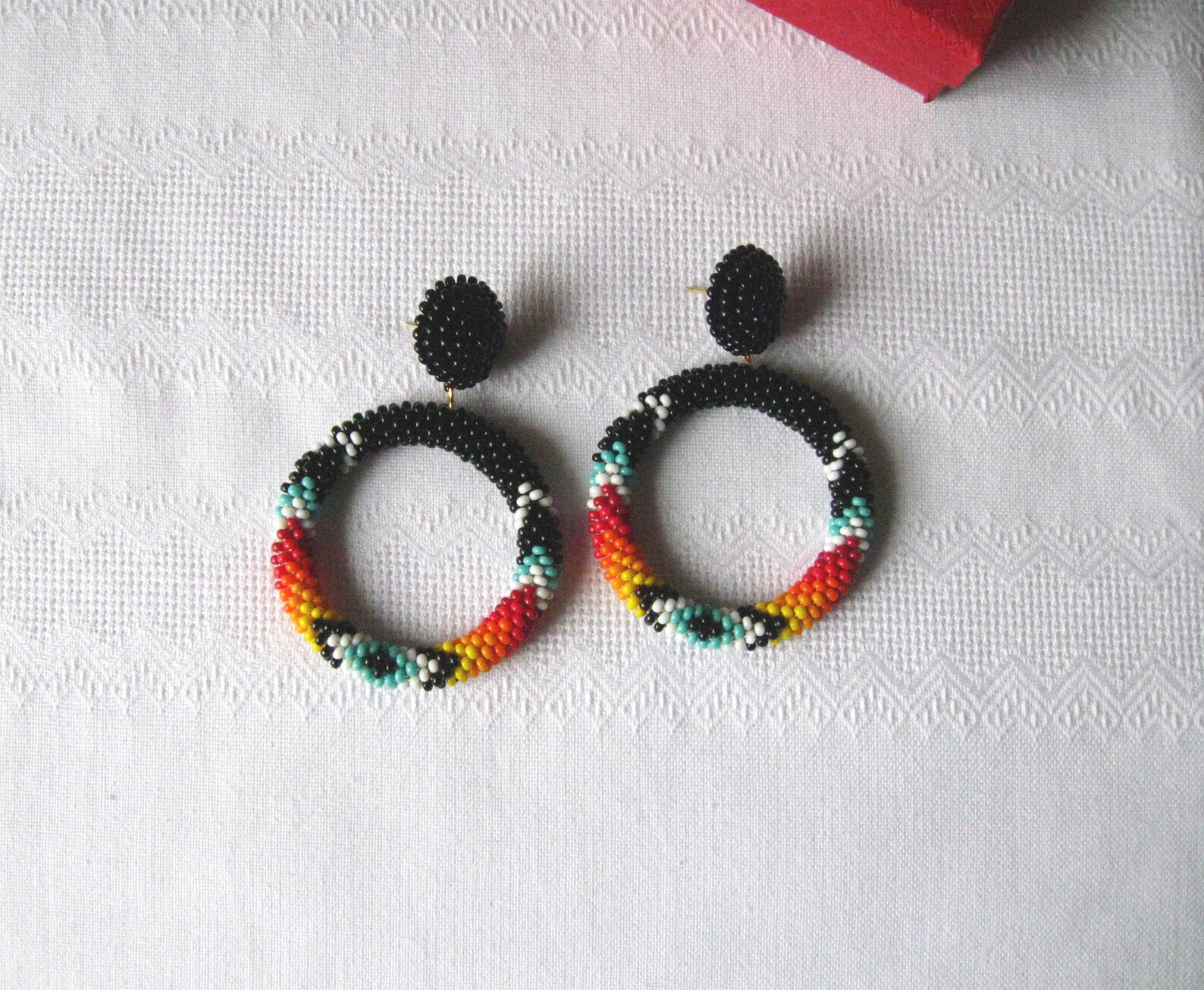 Native American Black Hoop Earrings Studs Clips Beaded Big | Etsy