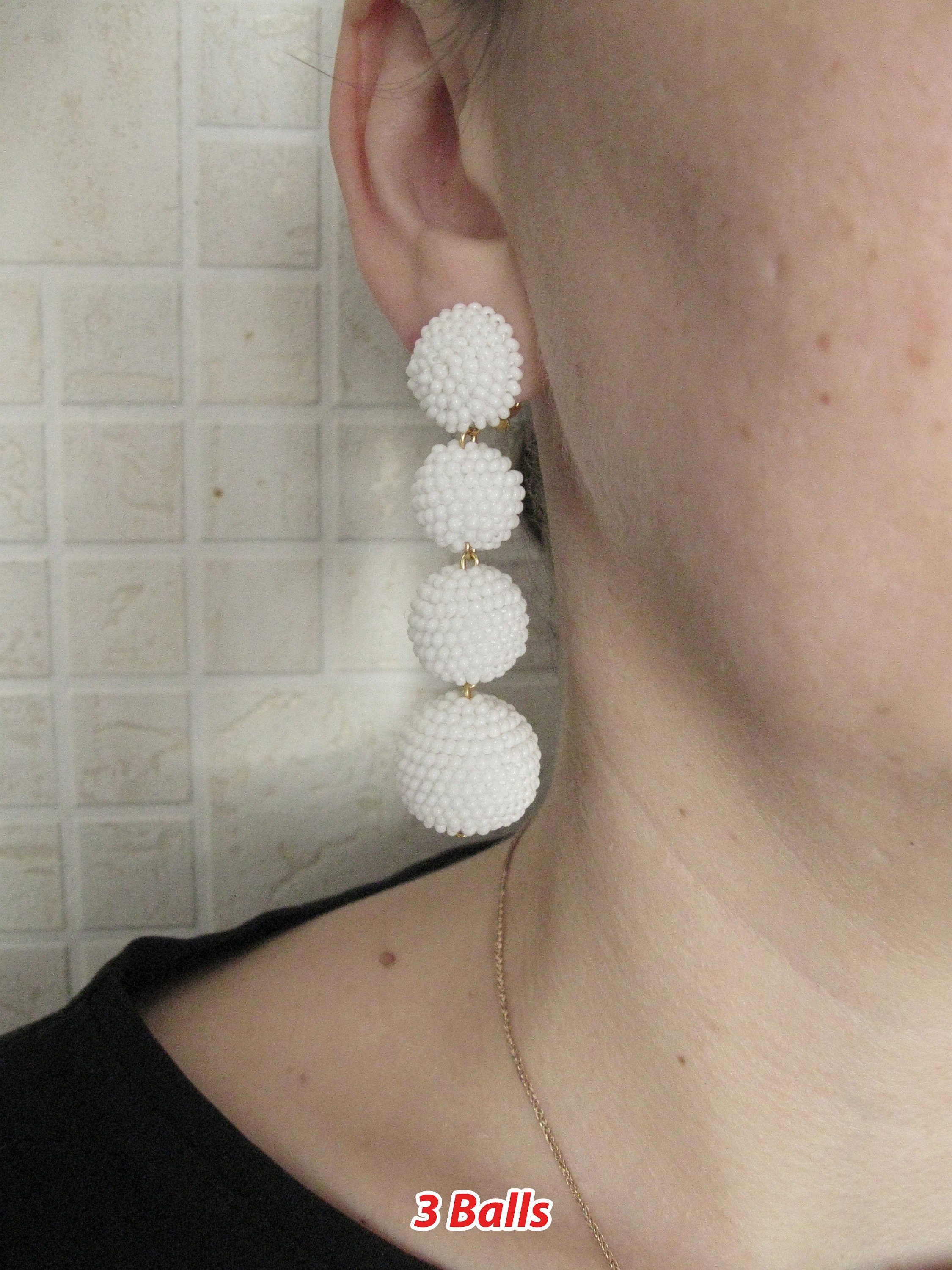 White Bon Bon Earrings Clips/studs Beaded Balls White | Etsy