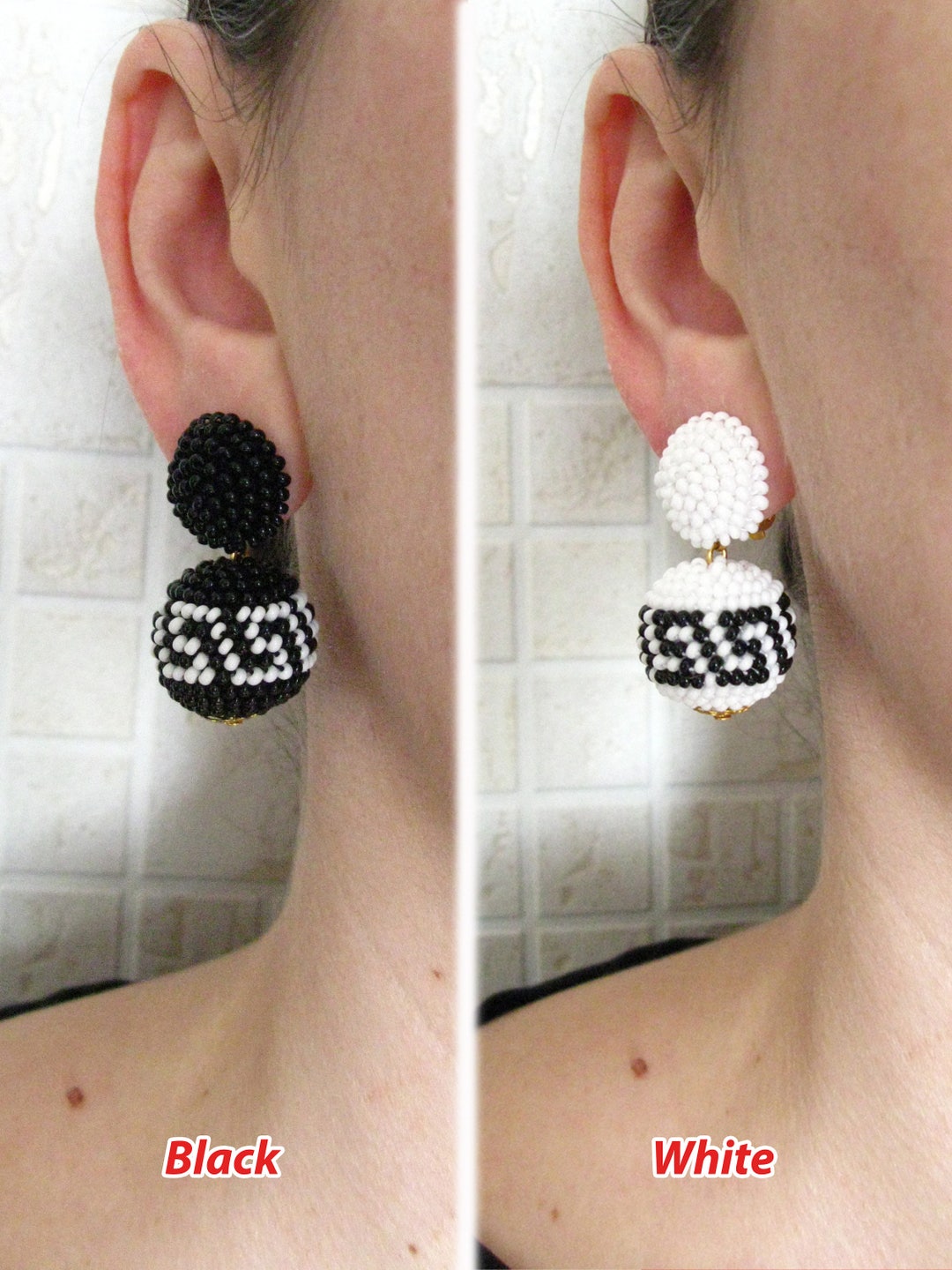 Greek Bon Bon Earrings, Black Bon Bon Earrings, White Bon Bon Earrings ...