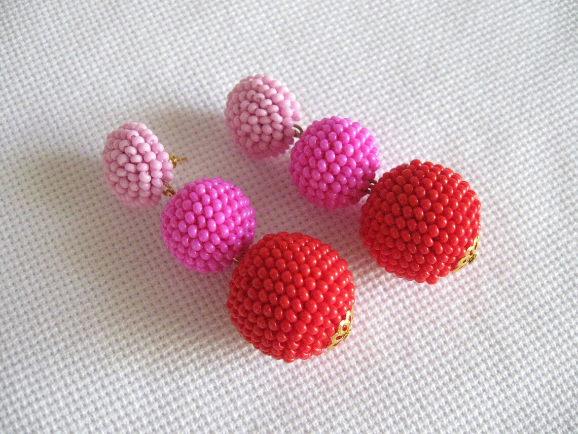 Red Bon Bon Earrings Beaded Balls Red Shades Earrings Red | Etsy