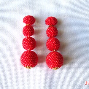 Red Bon Bon Earrings Clips Studs Beaded Balls Red Earrings | Etsy