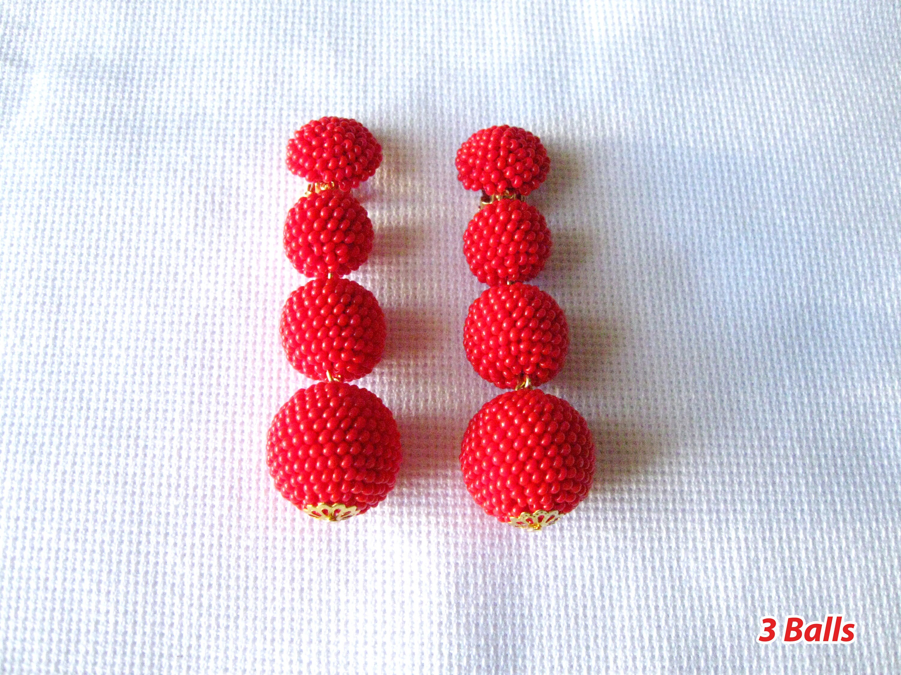 Red Bon Bon Earrings Clips Studs Beaded Balls Red Earrings | Etsy