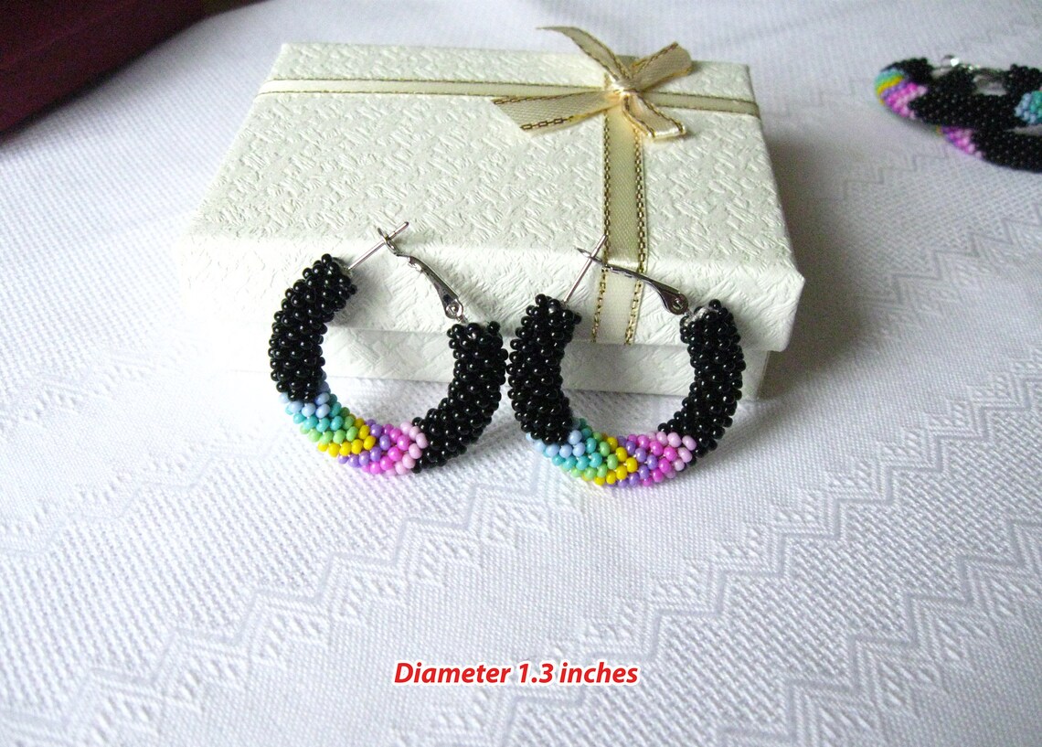 Beaded Native American Style Hoop Earrings Big Hoops Peyote | Etsy