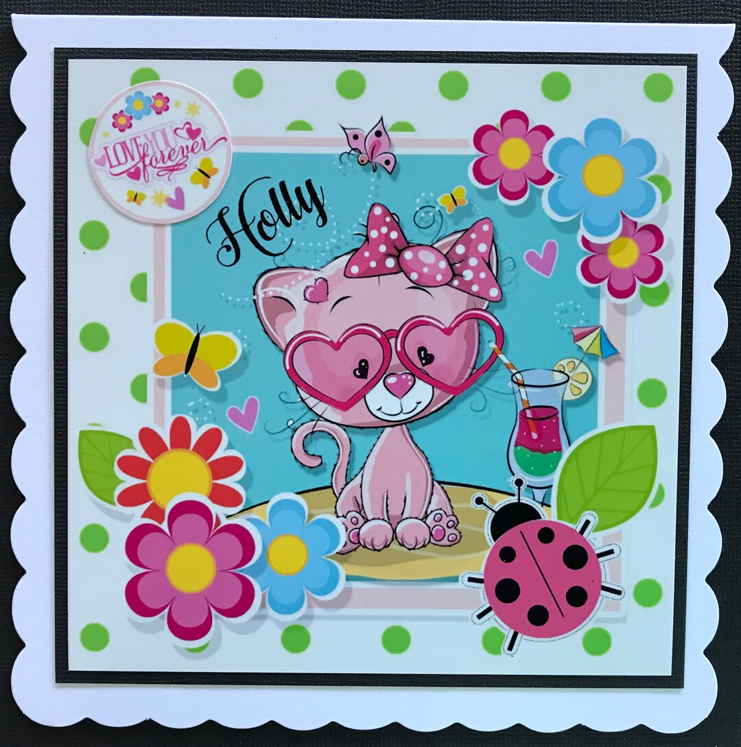 Cute Cat Girls Handmade 3D Birthday Cards Daughter Granddaughter - Etsy