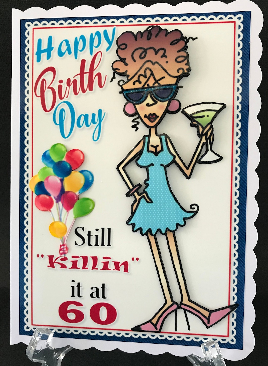 60 60th Birthday Funny Humorous Female Handmade 3D Birthday Card Friend ...