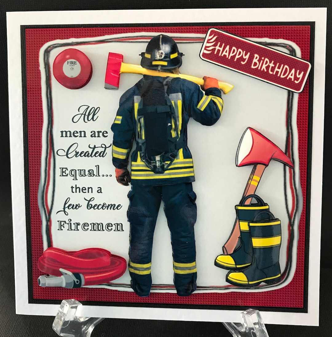 Fireman Firefighter Fire Fighter Male Mens Handmade 3D Birthday Card - Etsy