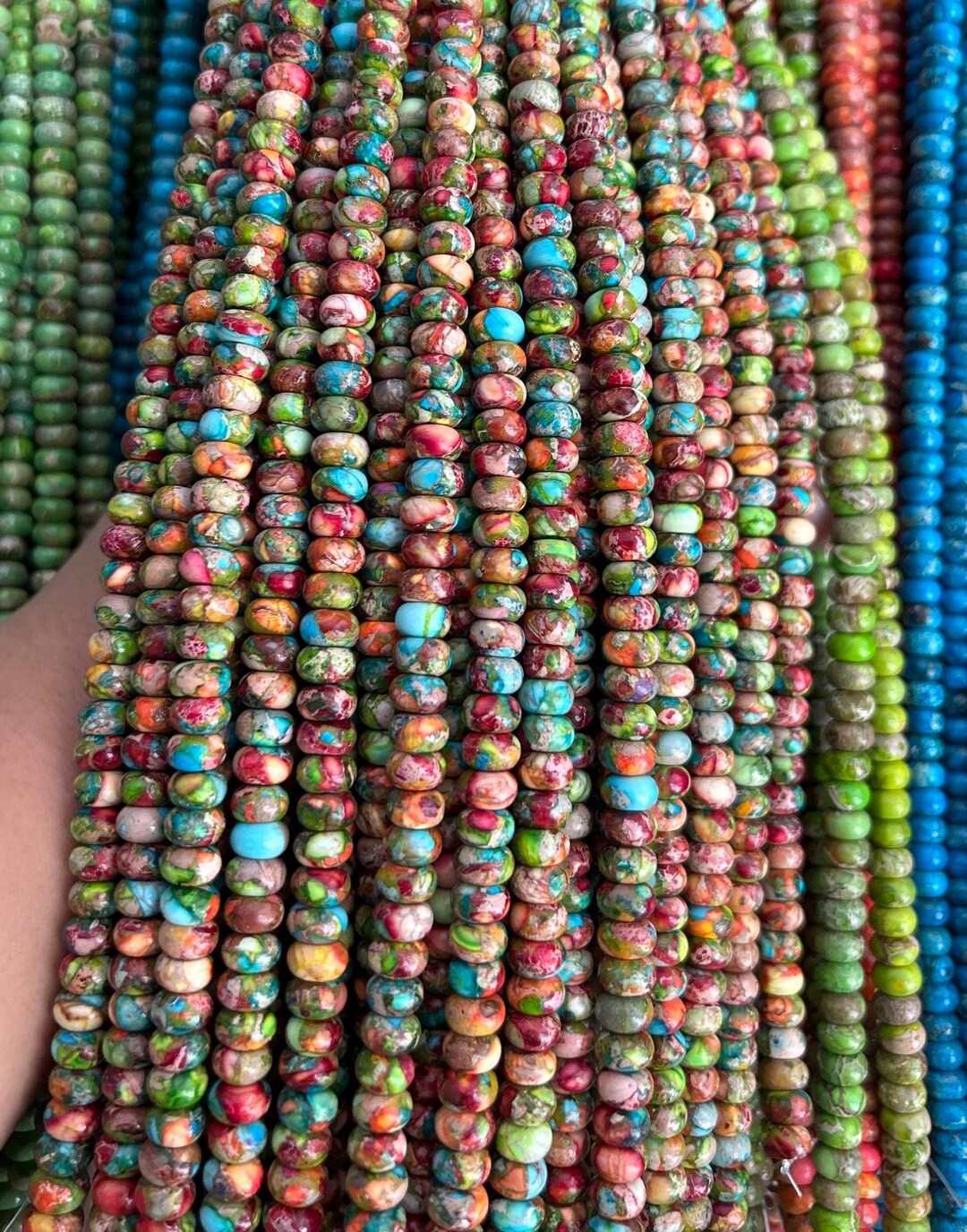 5x8mm Multicolor Emperor Stone Smooth Rondelle Sea Sediment Imperial ...