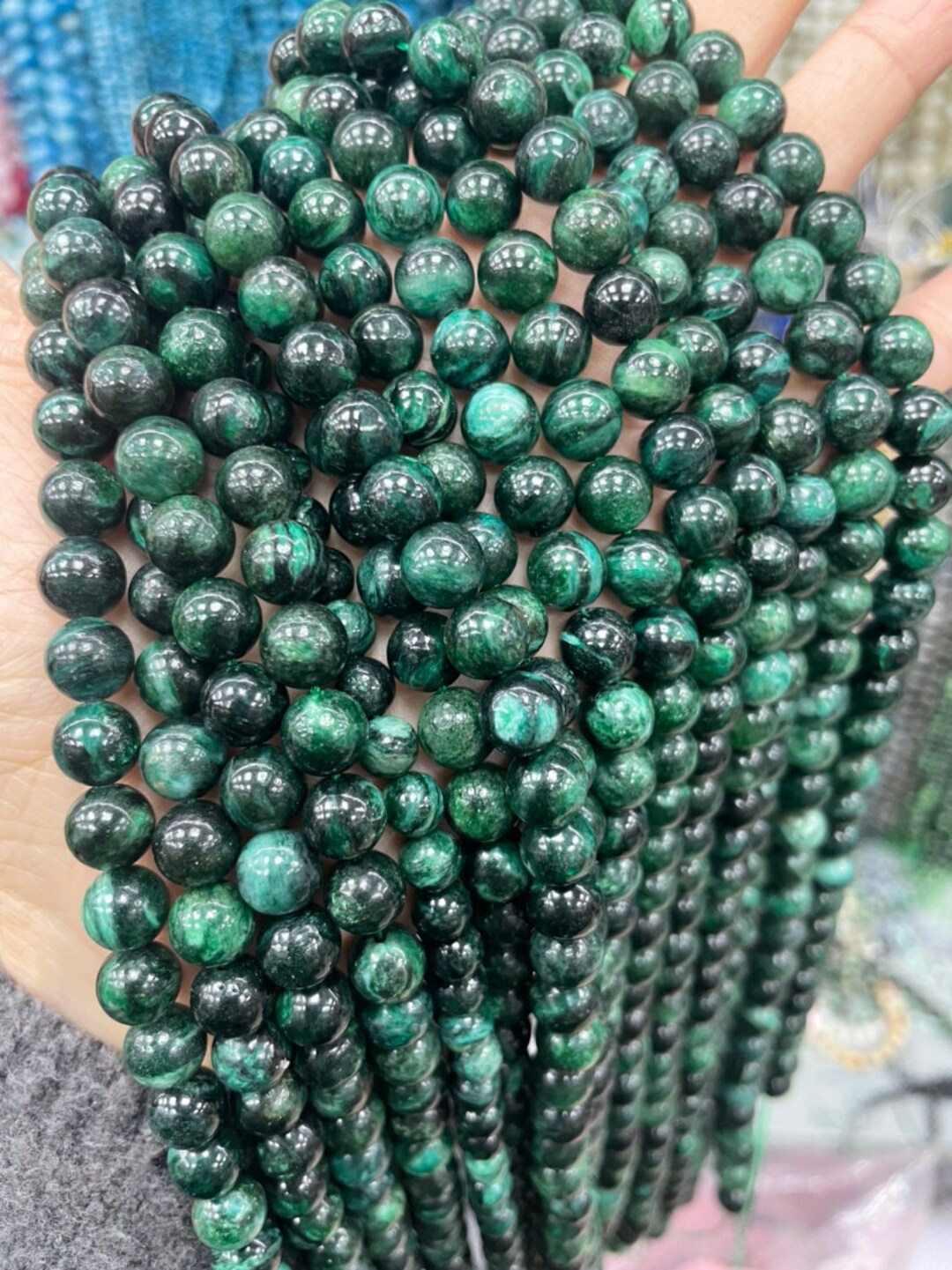 Natural Emerald Smooth Round Beads , Genuine Emerald Green Loose Beads ...