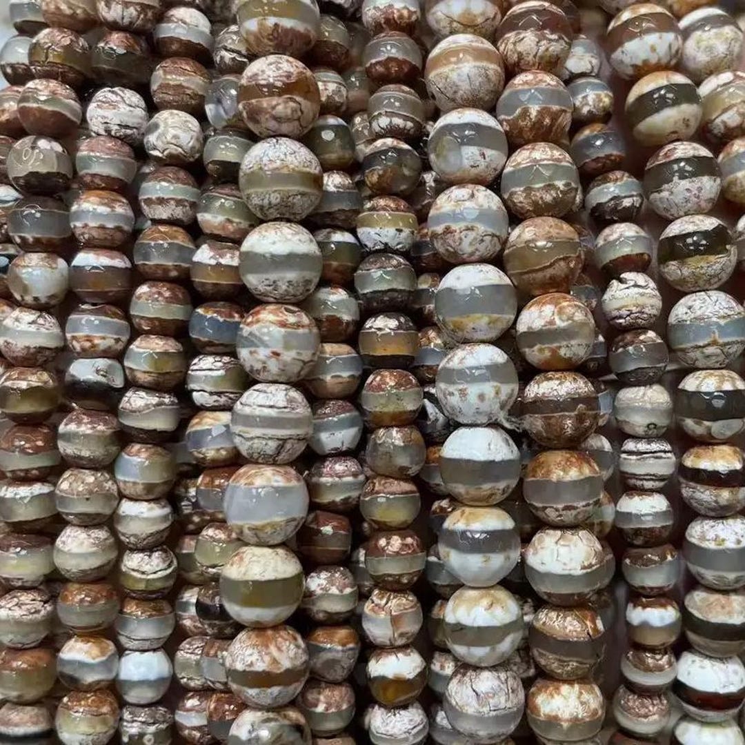 Tibetan Dzi Agate Faceted Round Brown Stripe Beads 8mm 10mm,15 Inches ...