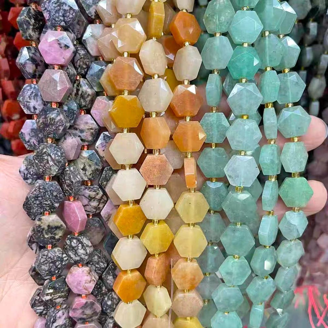 14mm Natural Agate Stone Hexagonal Cut Beads, Aventurine Beads, Rose ...