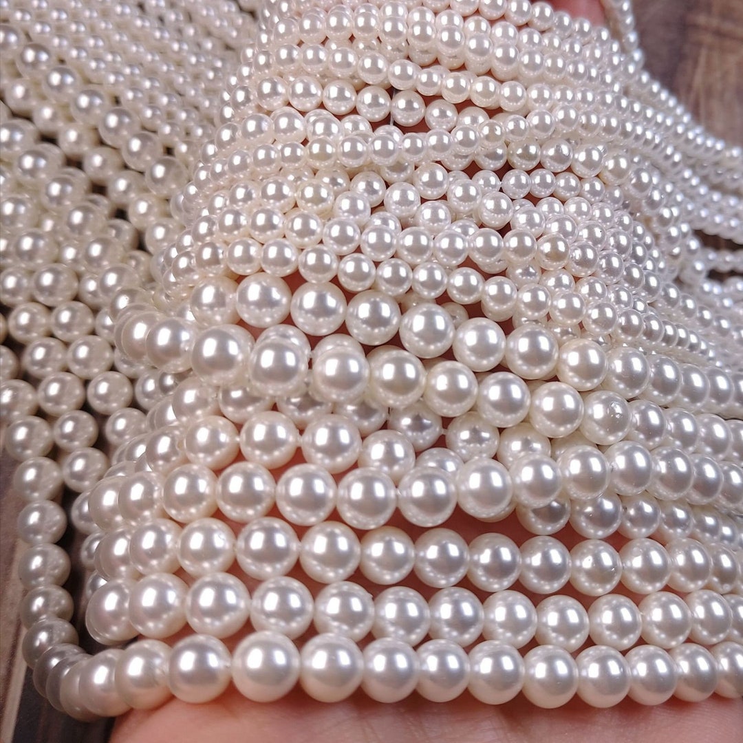 South Sea Shell Beads, Round Shell Beads, White Shell Beads, 15 Inches ...