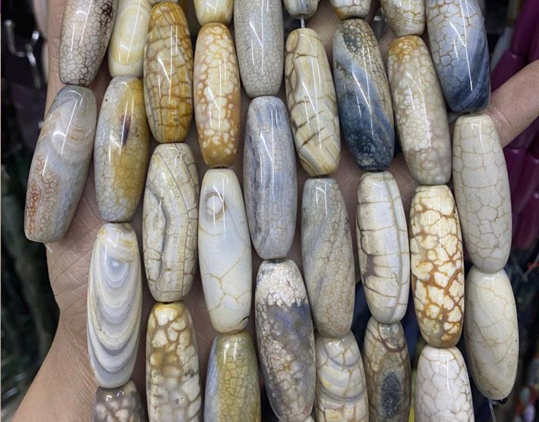 Natural Brown Fire Agate Long Rice Beads, Brown Fire Agate Barrel Beads ...