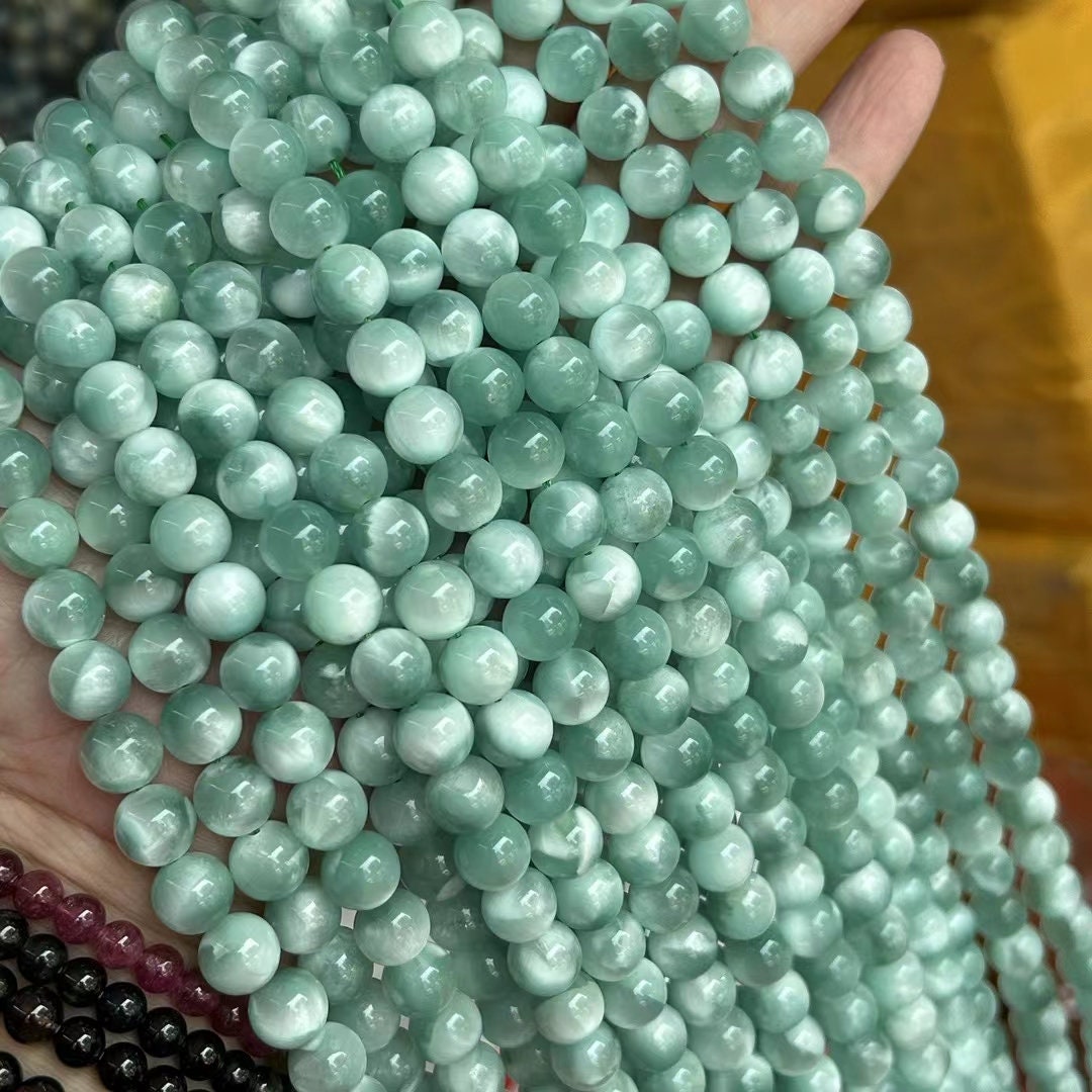 Geunite Natural Chatoyant Green Moonstone Smooth Round Aka “green ...