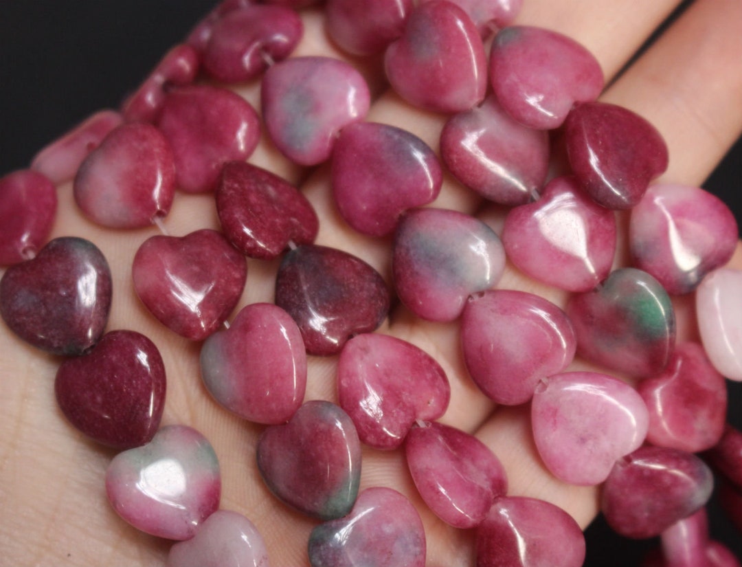14mm Heart Shape Mixed Color Jade Beads,rose Red Jade ,green Jade Heart ...